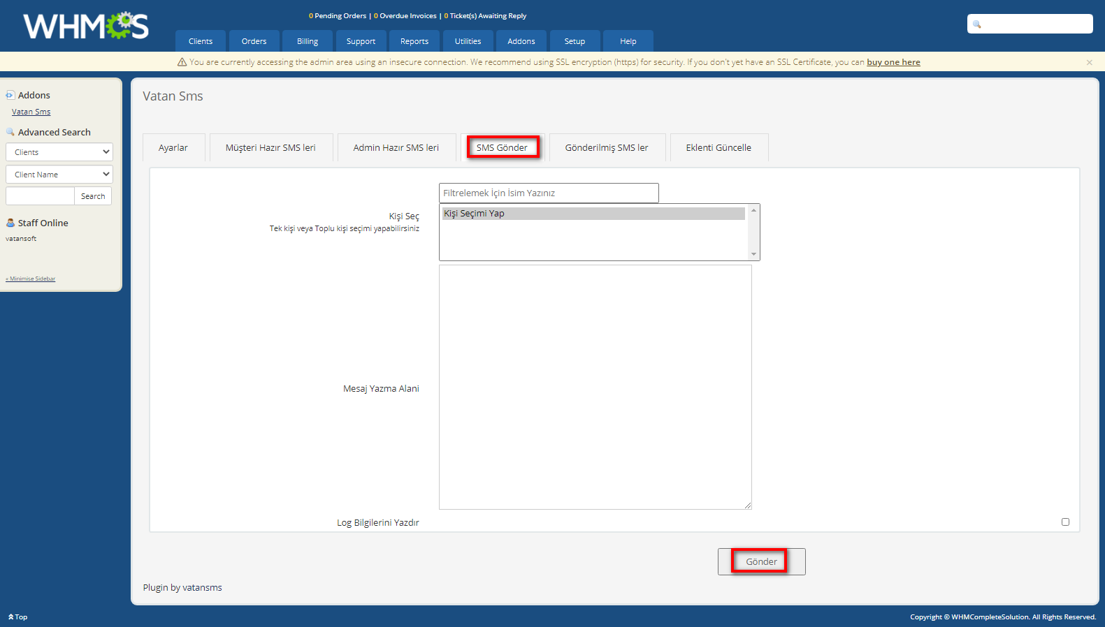 Whmcs Sms Modülü | Whmcs Sms Gönderme - VatanSMS